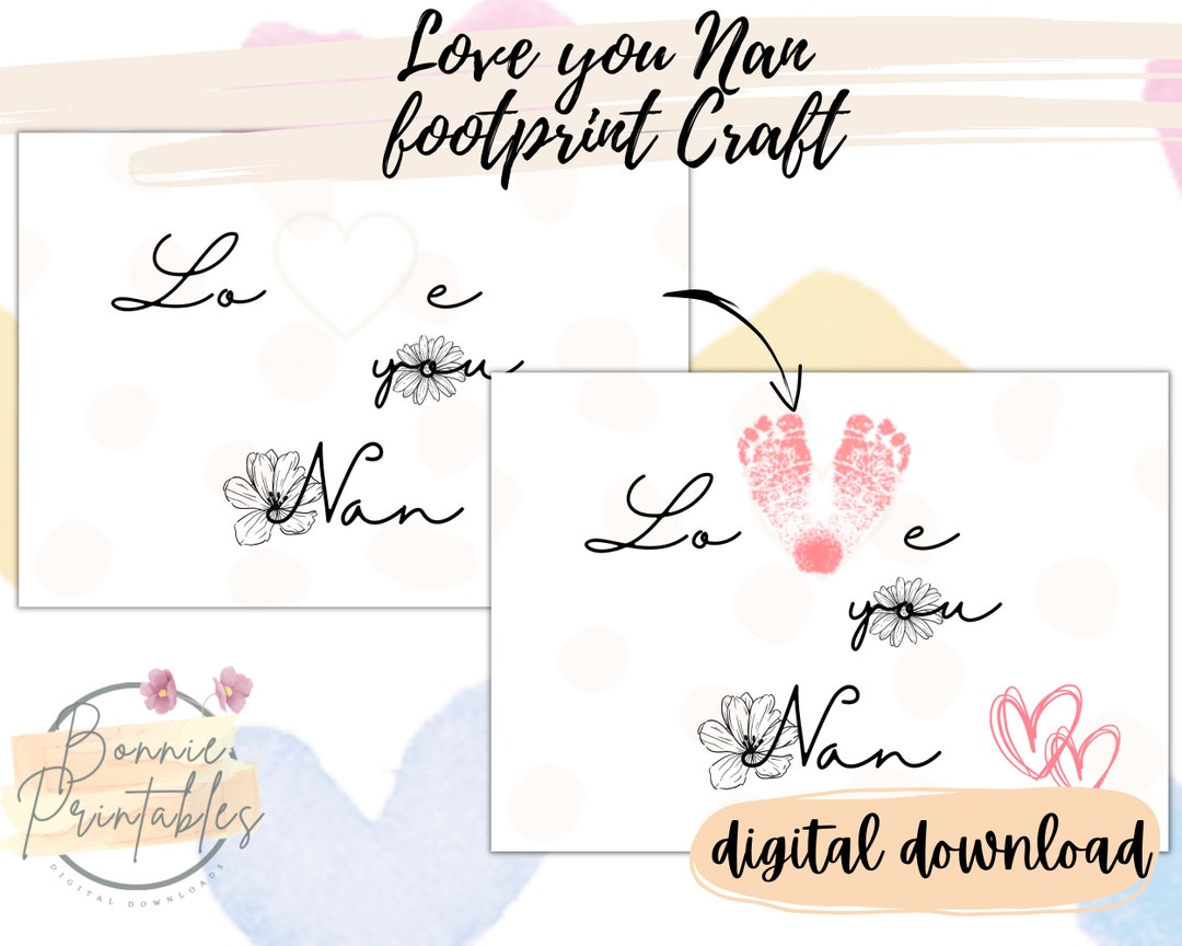 Nan Handprint Printable, Love You Nan DIY Footprint Craft Gift ...