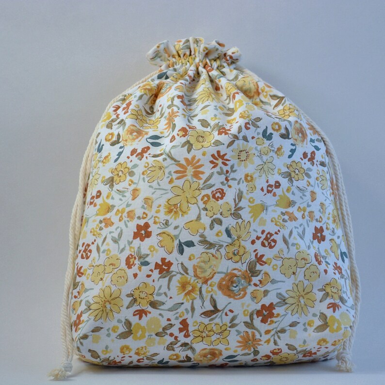 Handmade Cotton Floral Drawstring Bag, Boxed Bottom - Etsy
