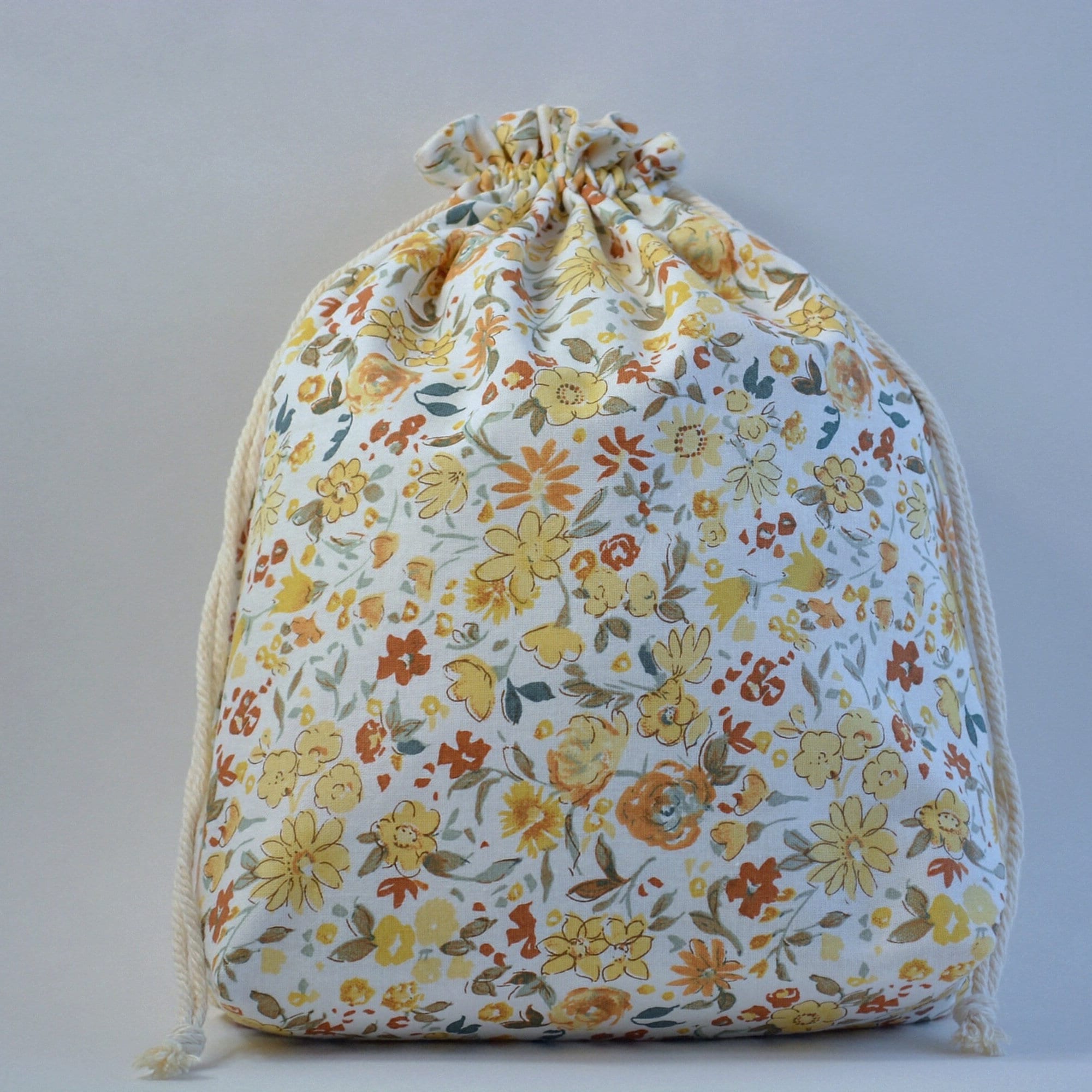 Cotton Floral Drawstring Bag, Handmade Drawstring Bag, Multiple Sizes ...