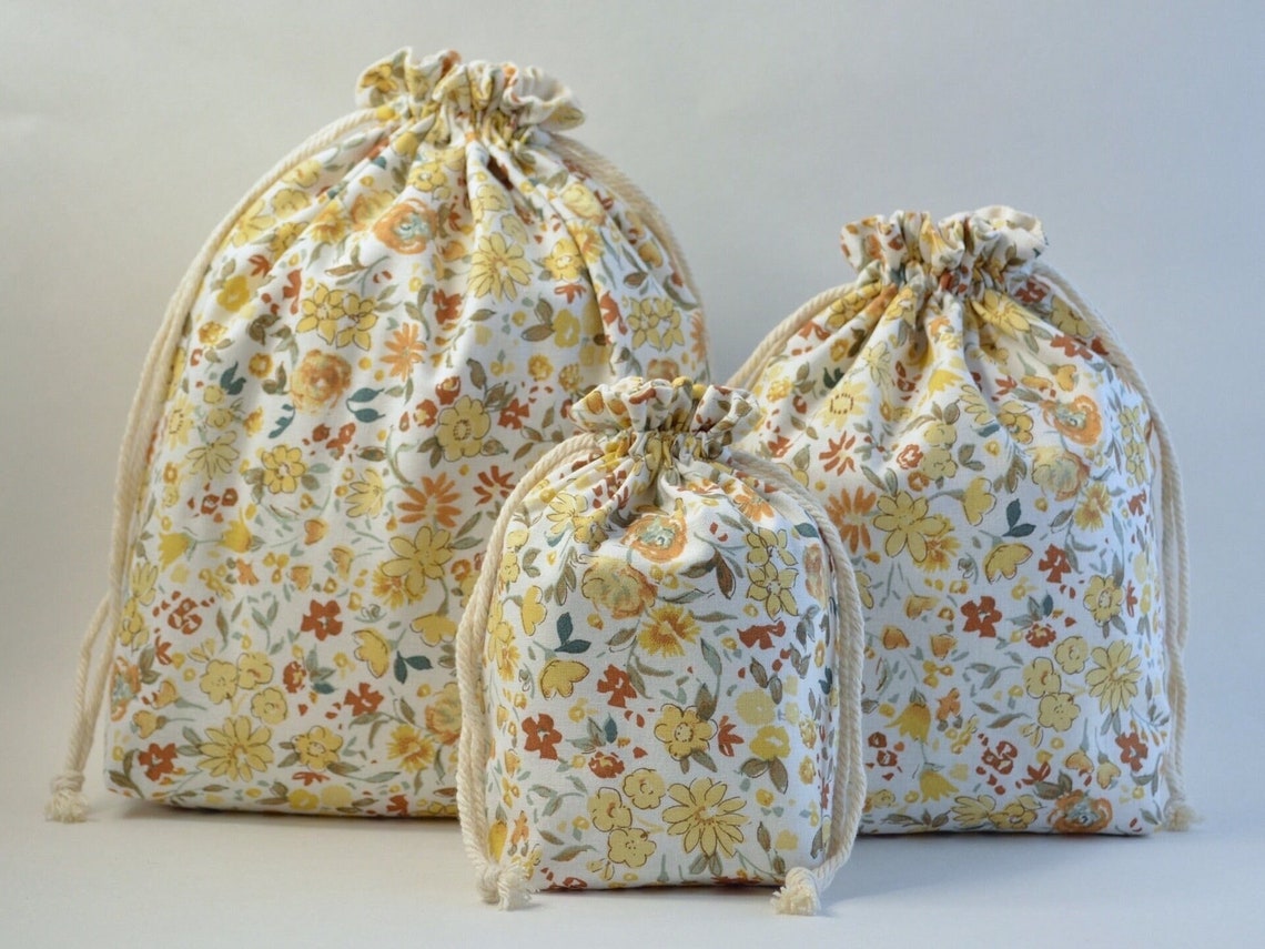 Cotton Floral Drawstring Bag, Handmade Drawstring Bag, Multiple Sizes ...