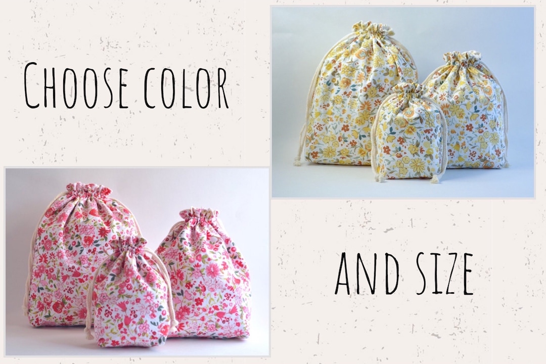 Cotton Floral Drawstring Bag, Handmade Drawstring Bag, Multiple Sizes ...