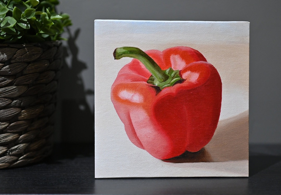 Vibrant Red Pepper Original Oil Painting, Food Art, Food Wall Art, Home ...