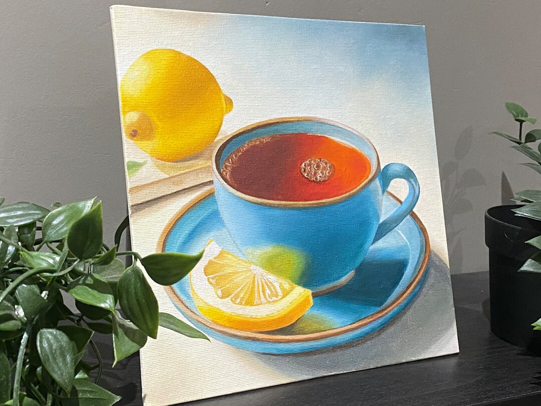 Lemon Tea Original Oil Painting, Food Art, Wall Art, Home Decor, Cup of ...