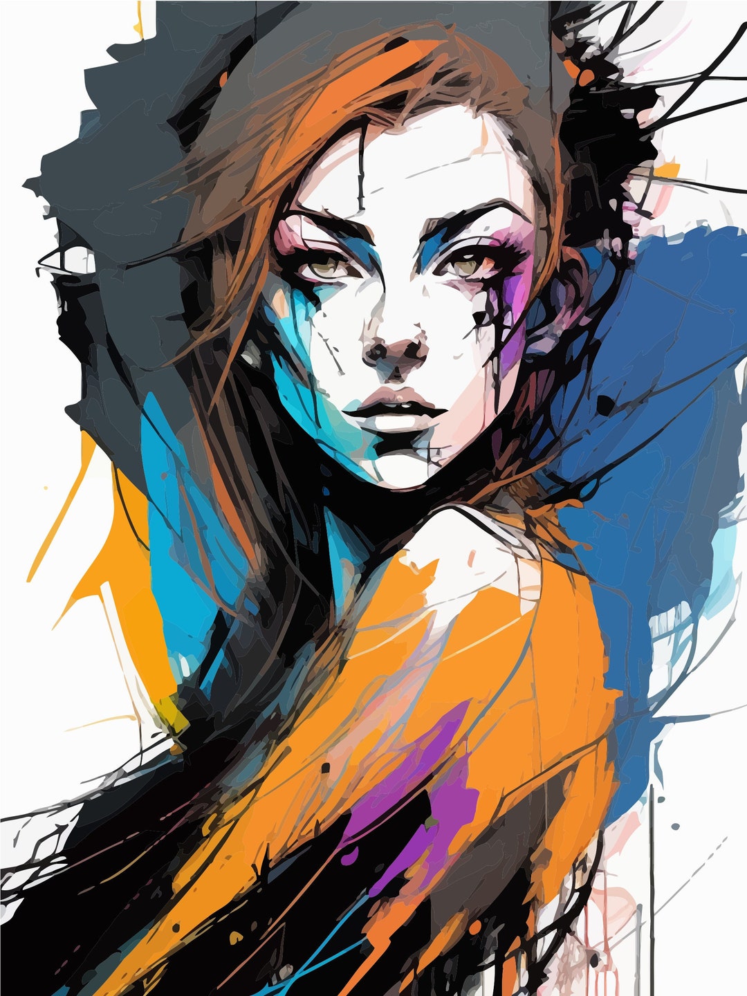 Colorful Woman Portrait, Digital Art Print, Wall Art, AI Art, Digital ...