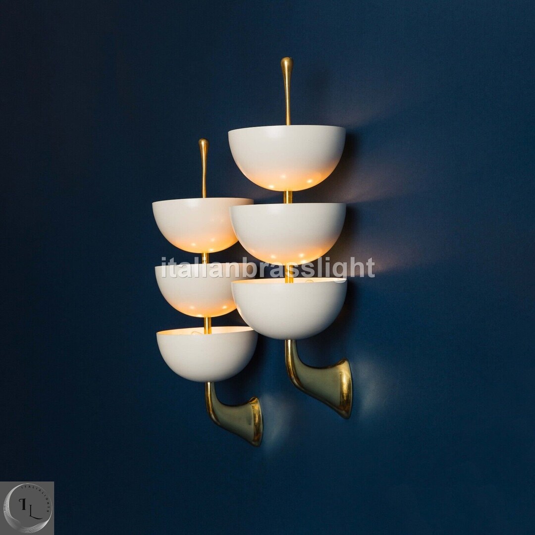 1950's Mid Century Pair Antique Brass White Wall Scone Industrial ...