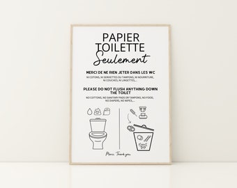 Affiche Ne rien jeter dans les WC en français Affiche toilette ...