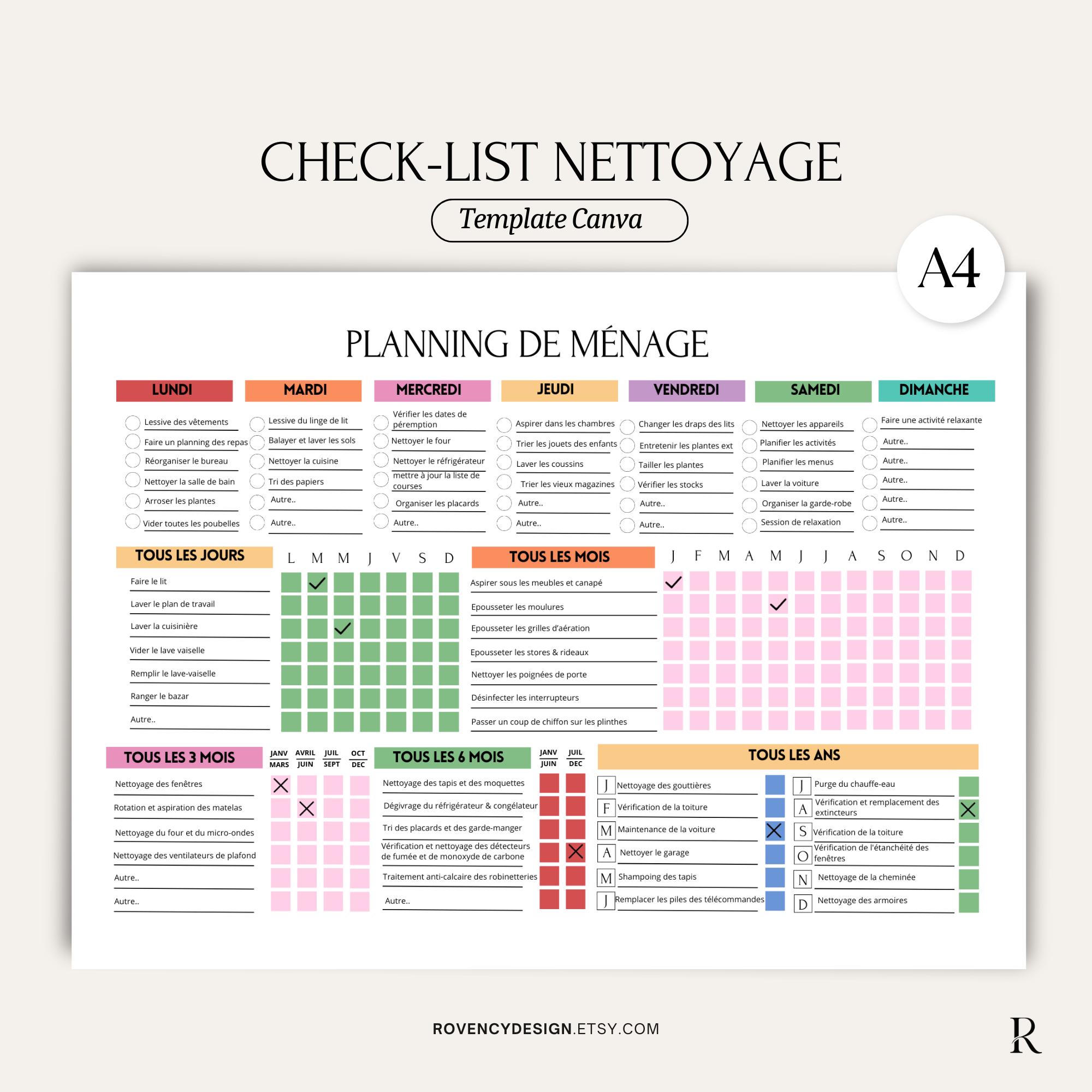 Planning de Ménage Français imprimable, Planner de tâches ménagères ...