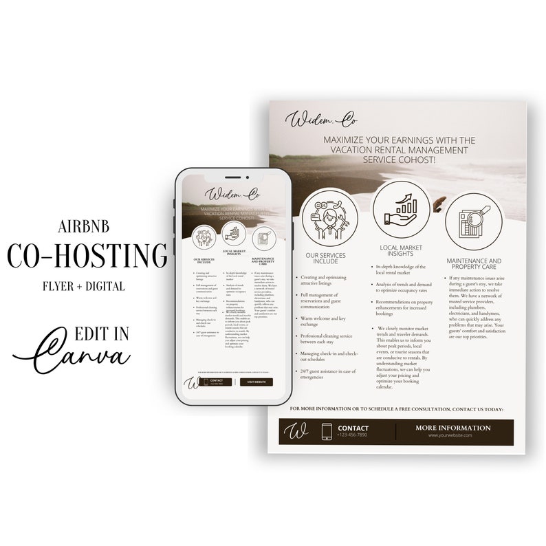 Co-hosting Airbnb Services Flyer Template, Vacation Rental Management, Co-host, Digital Co ...