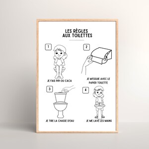Règles aux toilettes à colorier pour enfants, Affiche WC enfant à ...