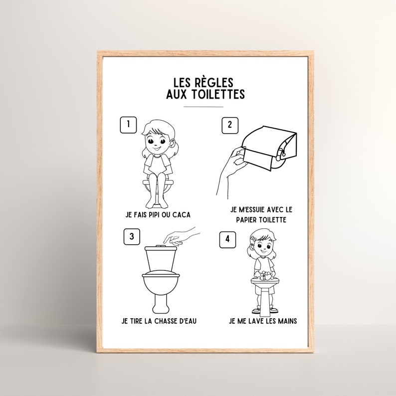 Règles aux toilettes à colorier pour enfants, Affiche WC enfant à ...