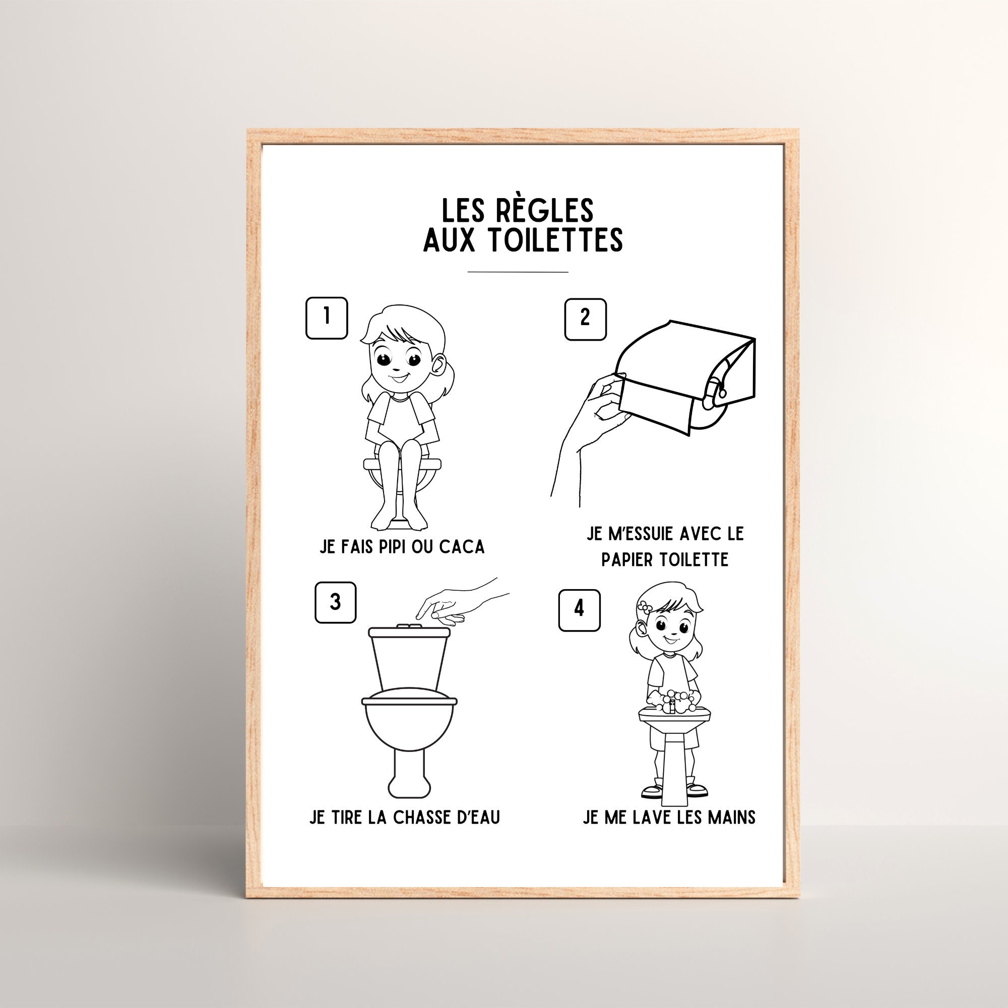 Règles aux toilettes à colorier pour enfants, Affiche WC enfant à ...