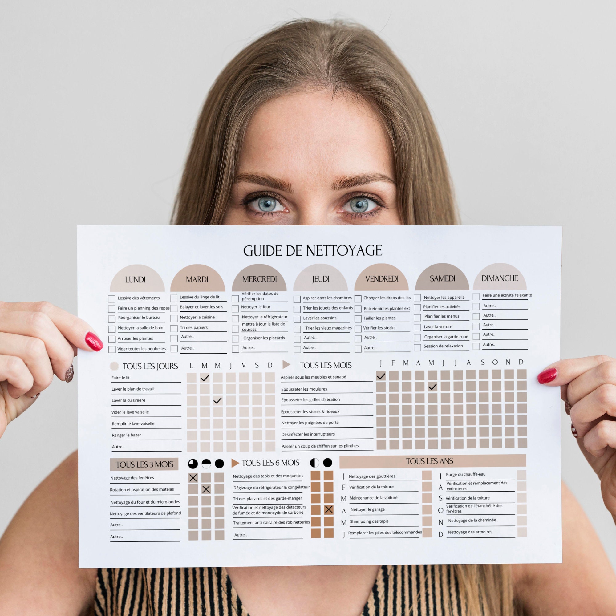 Check-list de ménage, en français, Template Canva, Style Boho, planning ...