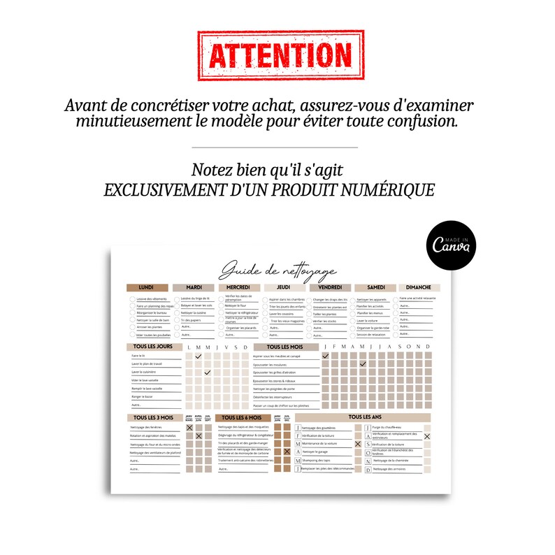 Cleaning Checklist, in French, Canva Template, Cleaning Planner ...