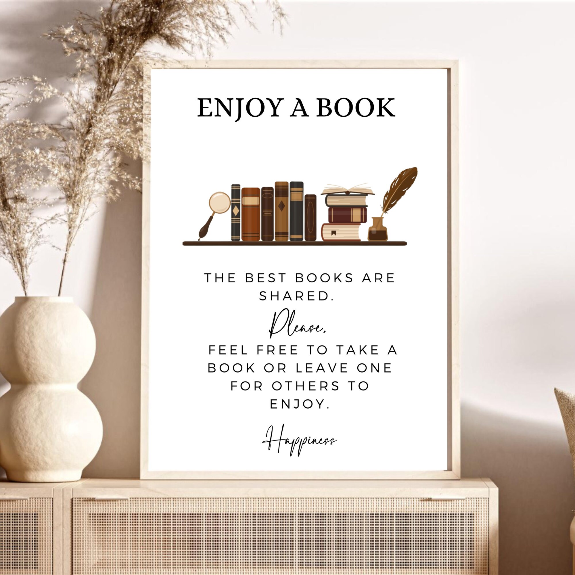 Airbnb Library Sign, Editable With Canva, Lending Library, Book Sharing ...