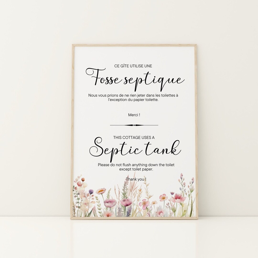Septic Tank Poster, Toilet Sign for French and English Gîte, Seasonal ...