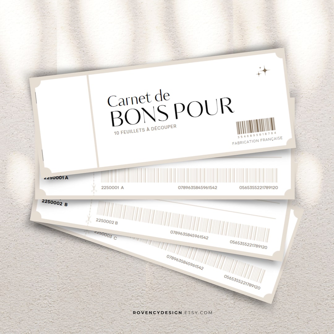 Carnet de Bons à Imprimer en Français, Chéquier de Bons Cadeaux à ... Carnet de Bons à Imprimer en Français, Chéquier de Bons Cadeaux à ...