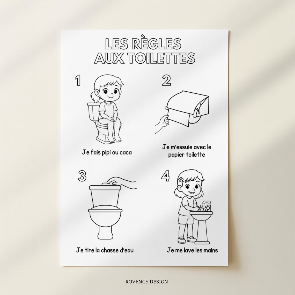 Règles aux toilettes à colorier pour filles , Affiches WC enfant à ...