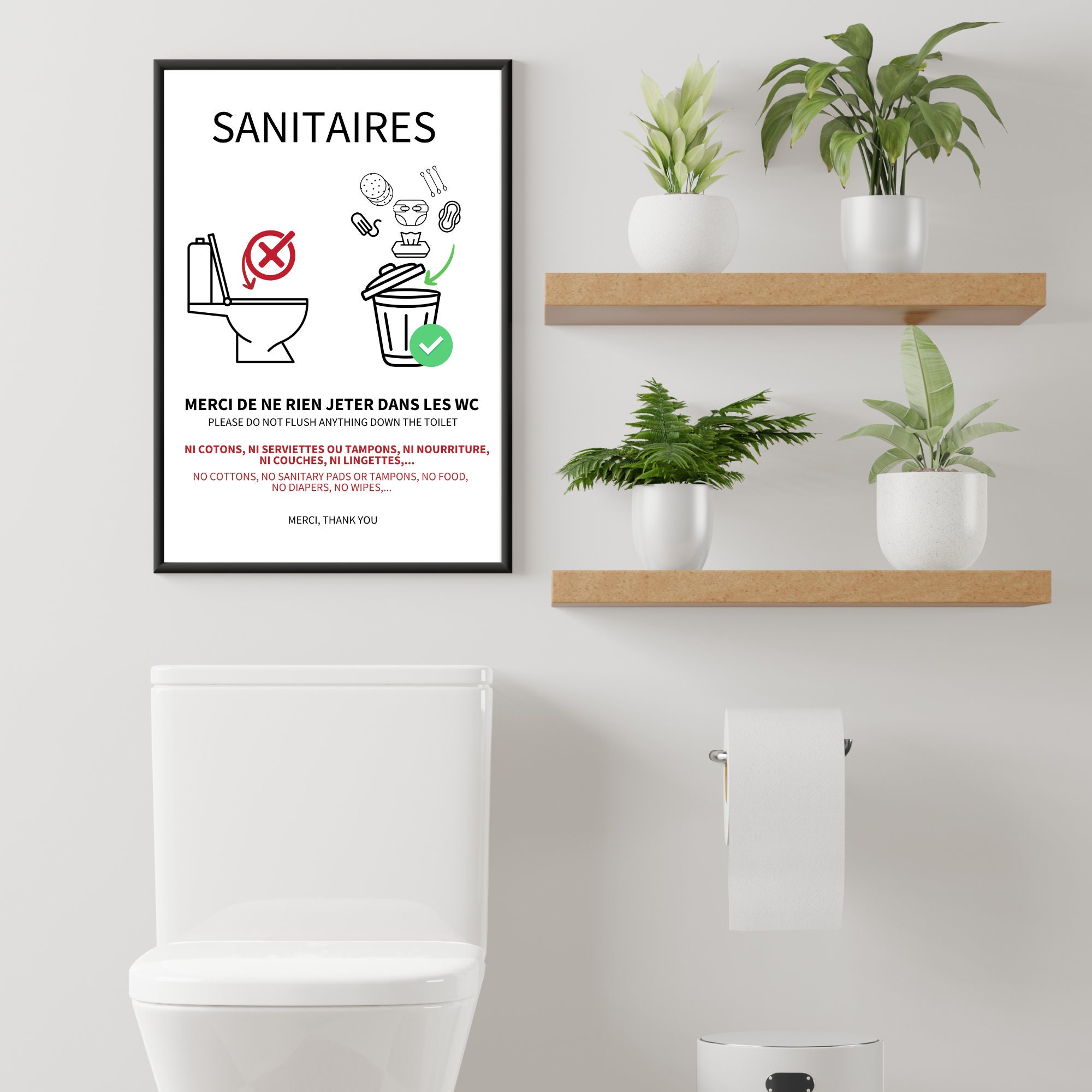 WC Poster to Print: Do Not Throw Anything in the Toilet, in French and ...