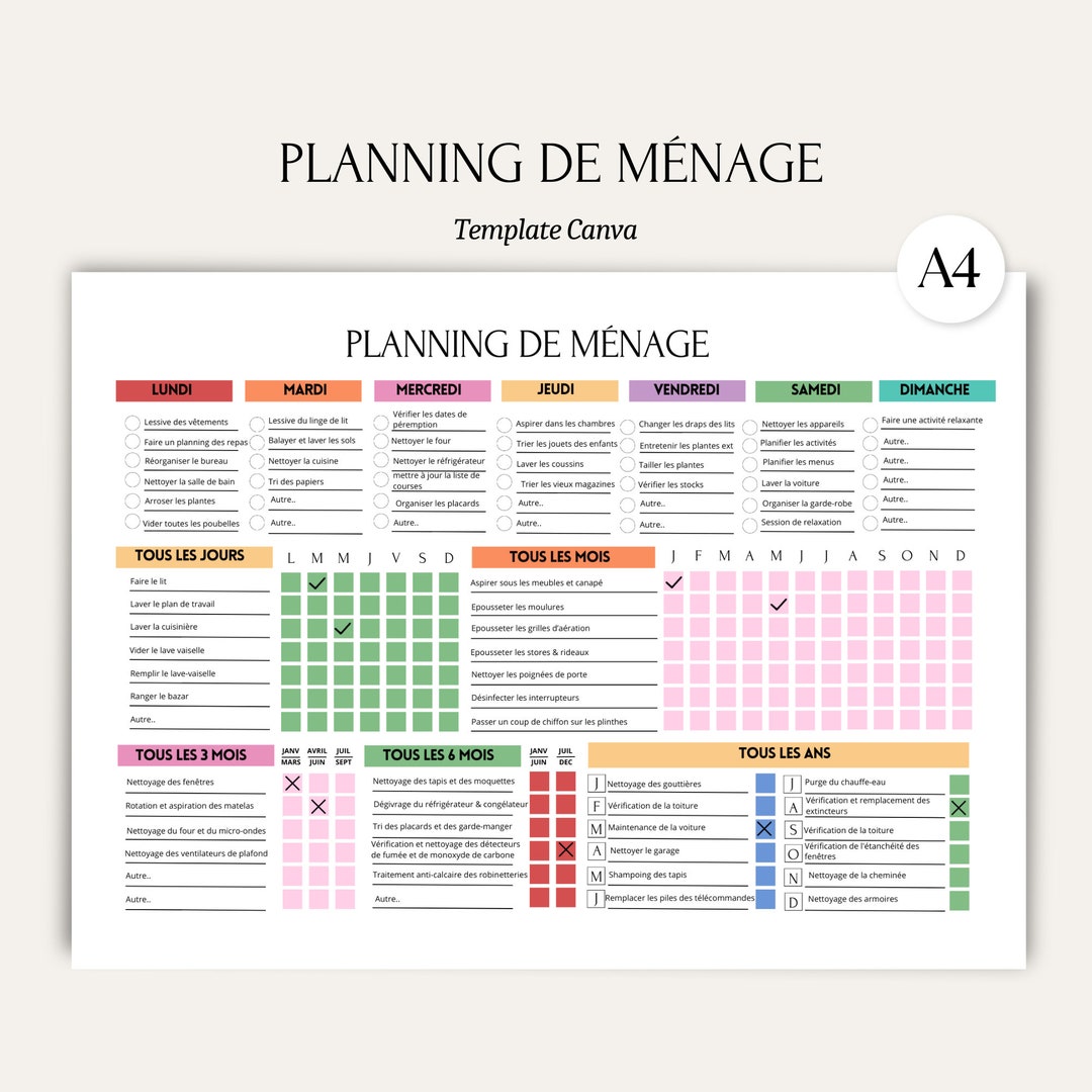 Planning de Ménage Français imprimable Planner de tâches - Etsy France