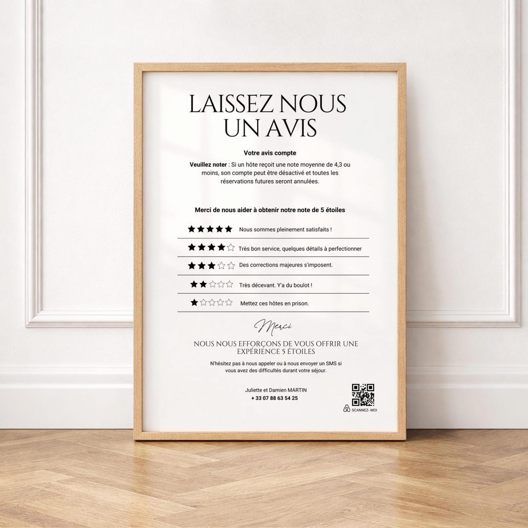 Airbnb "5 Star Review" Poster - Encourage Your Guests to Leave Perfect ...