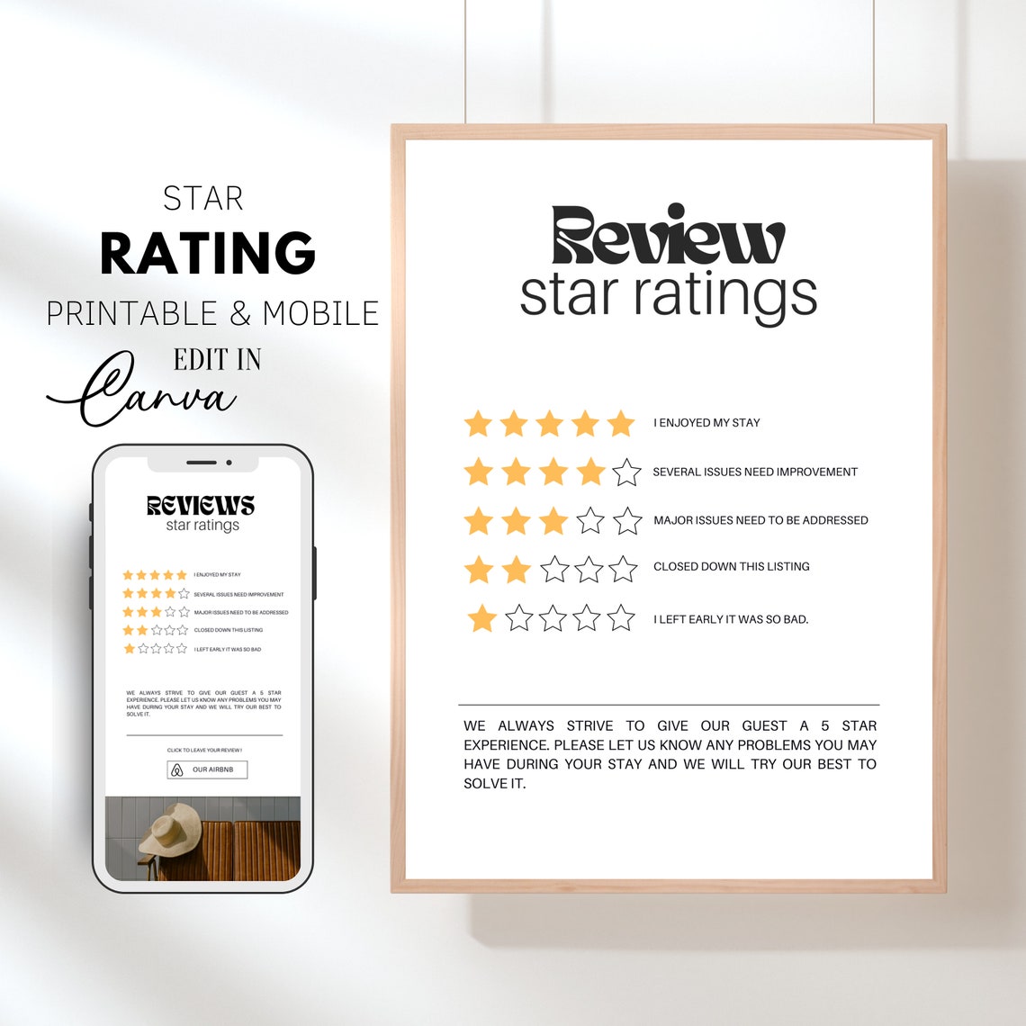 Airbnb Star Rating System Sign Mobile Size Instant - Etsy