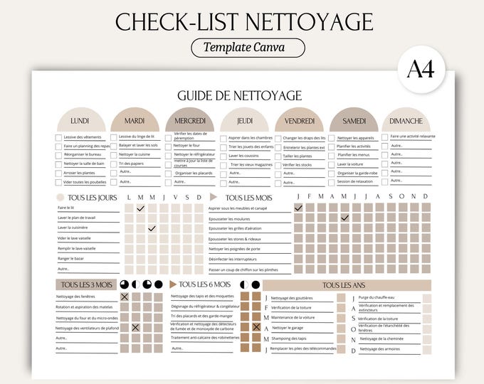 Cleaning Checklist, in French, Canva Template, Cleaning Planner ...