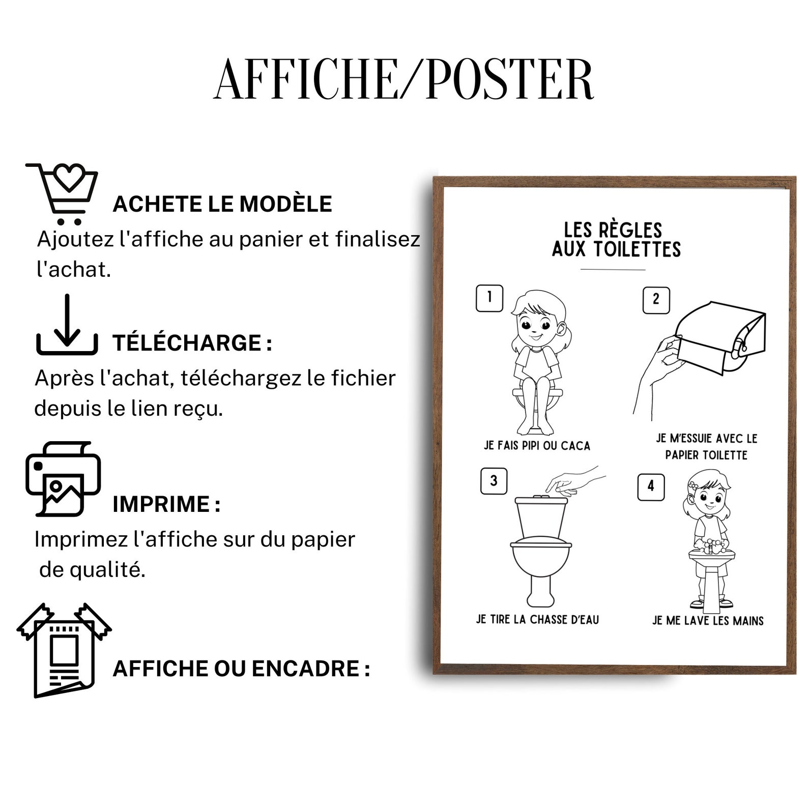 Règles aux toilettes à colorier pour enfants, Affiche WC enfant à ...