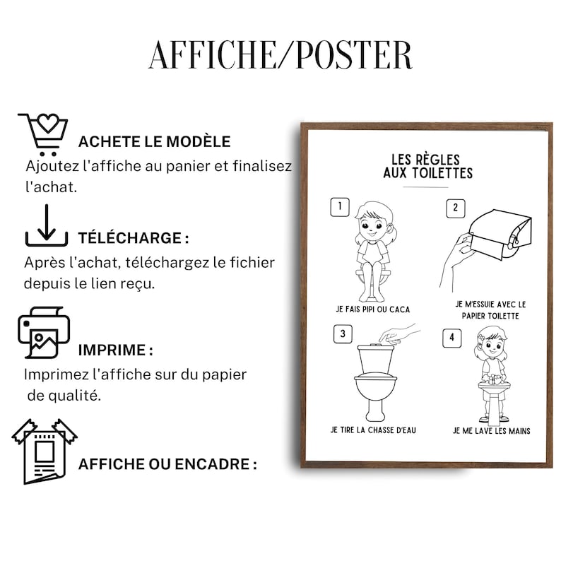 Règles aux toilettes à colorier pour enfants, Affiche WC enfant à ...