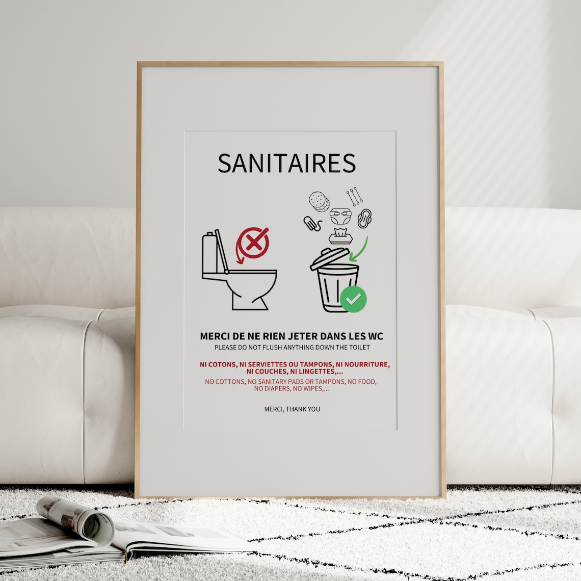 Affiche WC à imprimer : Ne rien jeter dans les Toilettes, en français ...