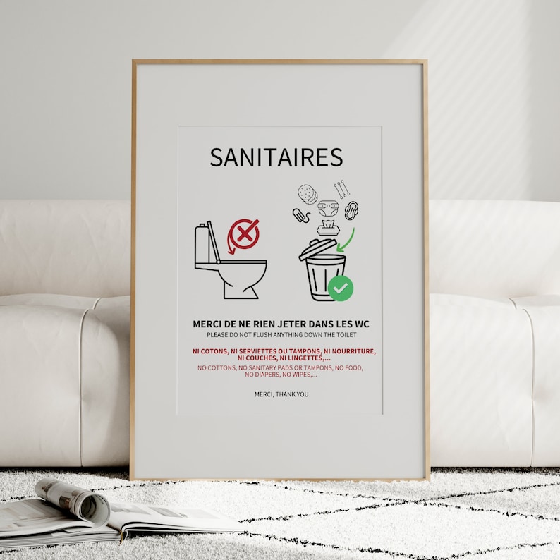 Affiche WC à imprimer : Ne rien jeter dans les Toilettes, en français ...