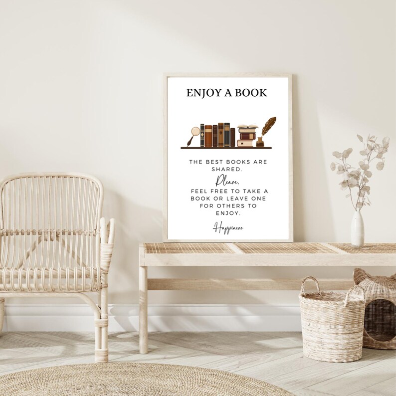 Airbnb Library Sign, Editable With Canva, Lending Library, Book Sharing ...