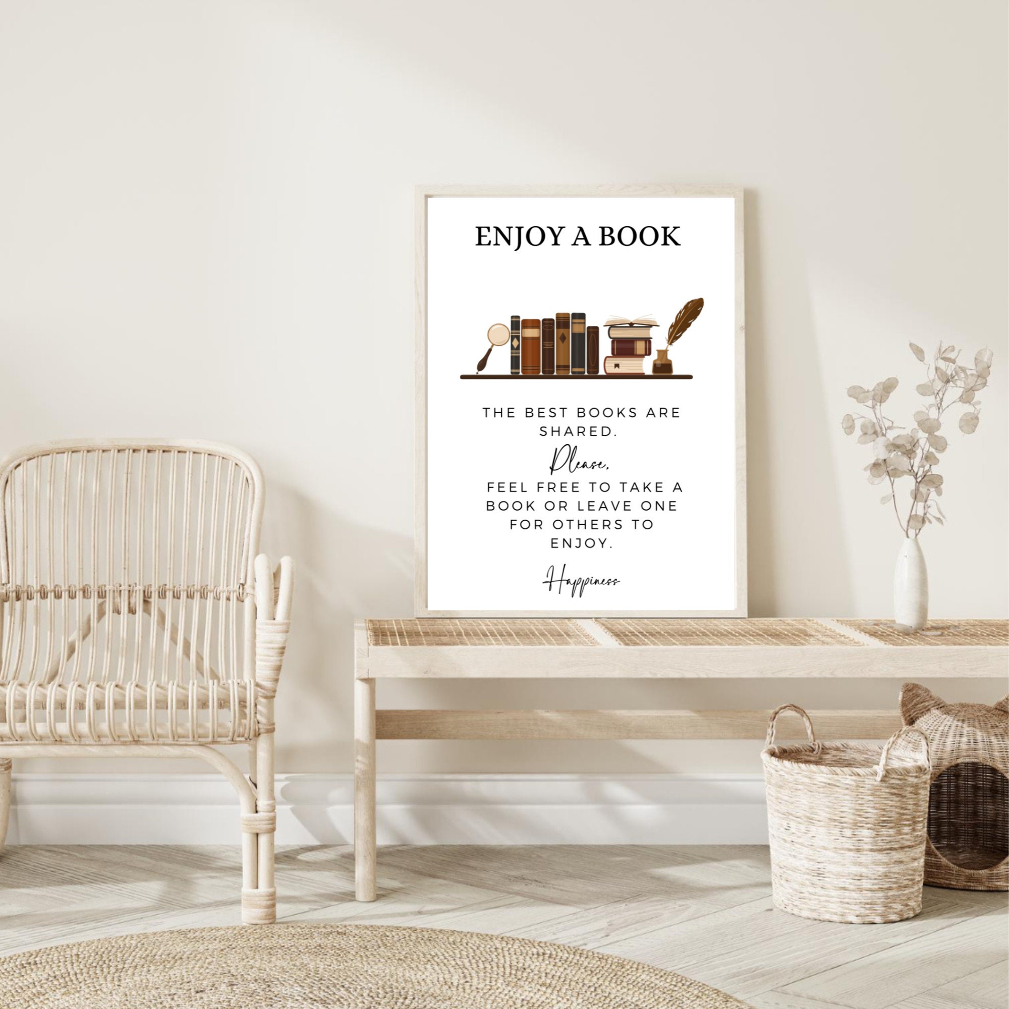Airbnb Library Sign, Editable With Canva, Lending Library, Book Sharing ...