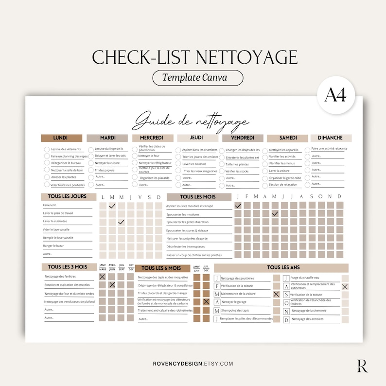 Cleaning Checklist, in French, Canva Template, Cleaning Planner ...