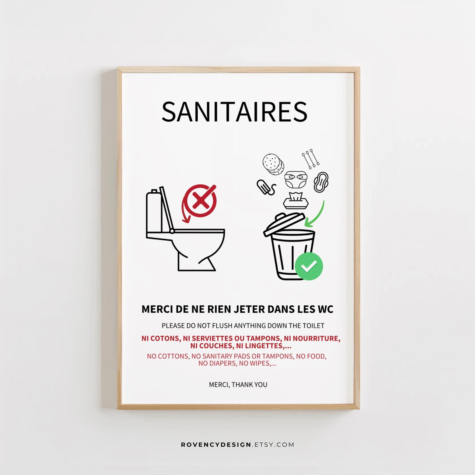 Affiche WC à imprimer : Ne rien jeter dans les Toilettes, en français ...