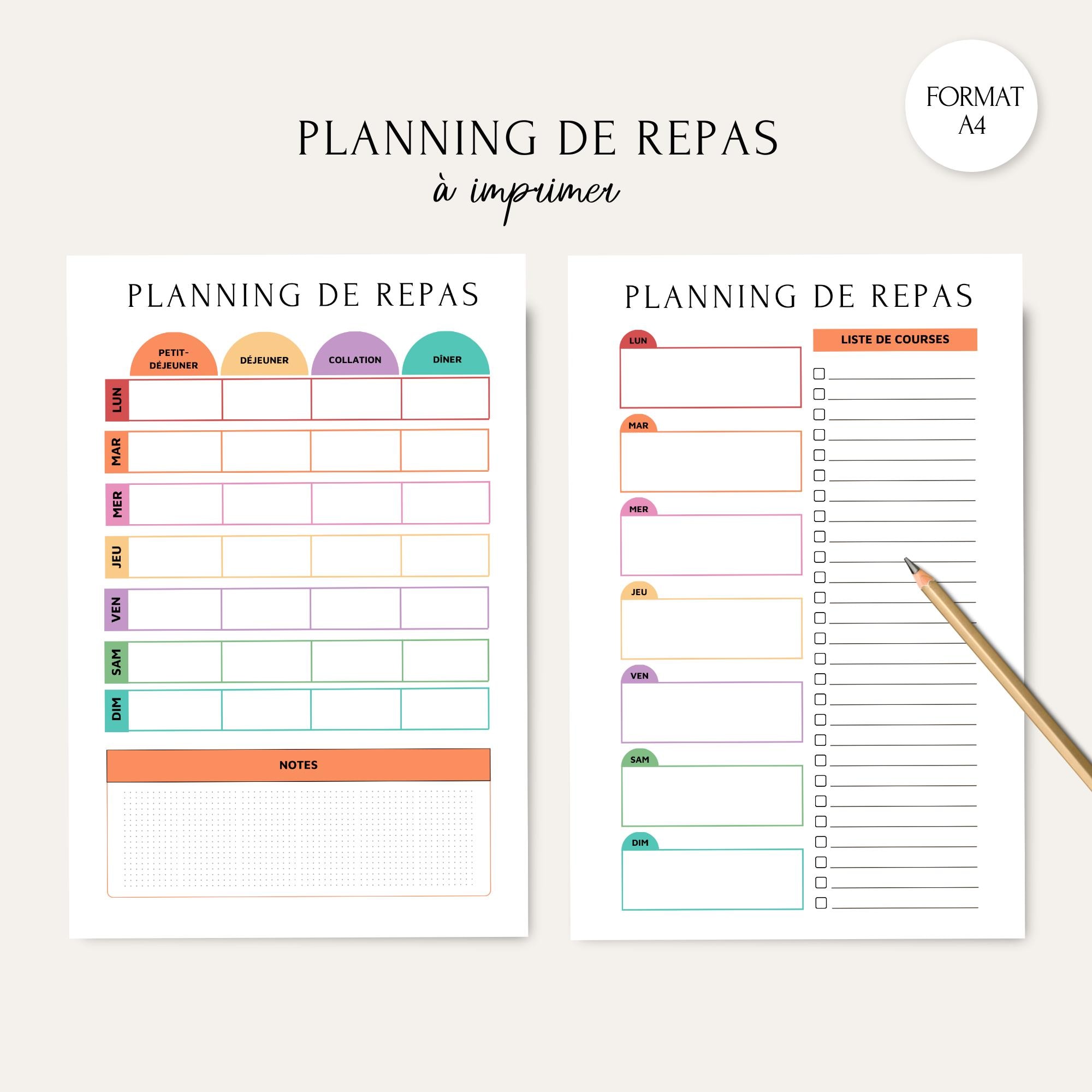 Planning des Repas Hebdomadaire à Imprimer, Planificateur Alimentaire ...