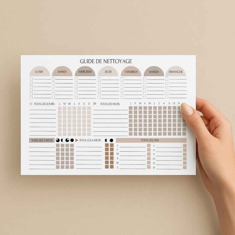 Cleaning Checklist, in French, Canva Template, Boho Style, Cleaning ...