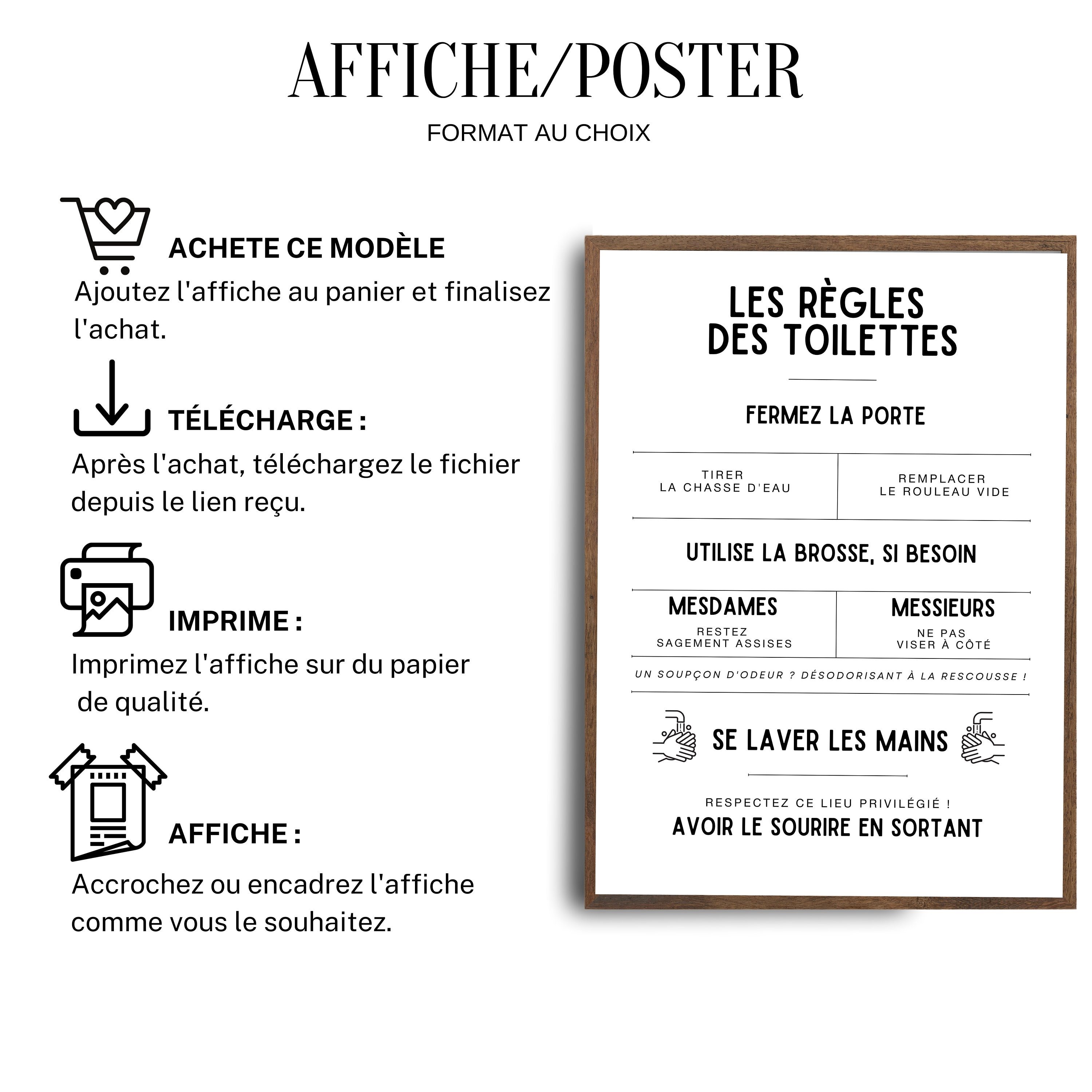 Affiche règles des toilette, Affiche minimaliste à imprimer, Décoration ...