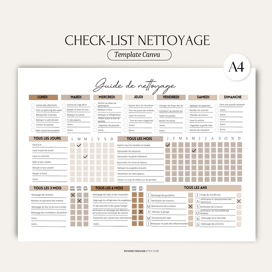 Check-list de ménage, en français, Modèle Canva, Planificateur de ...