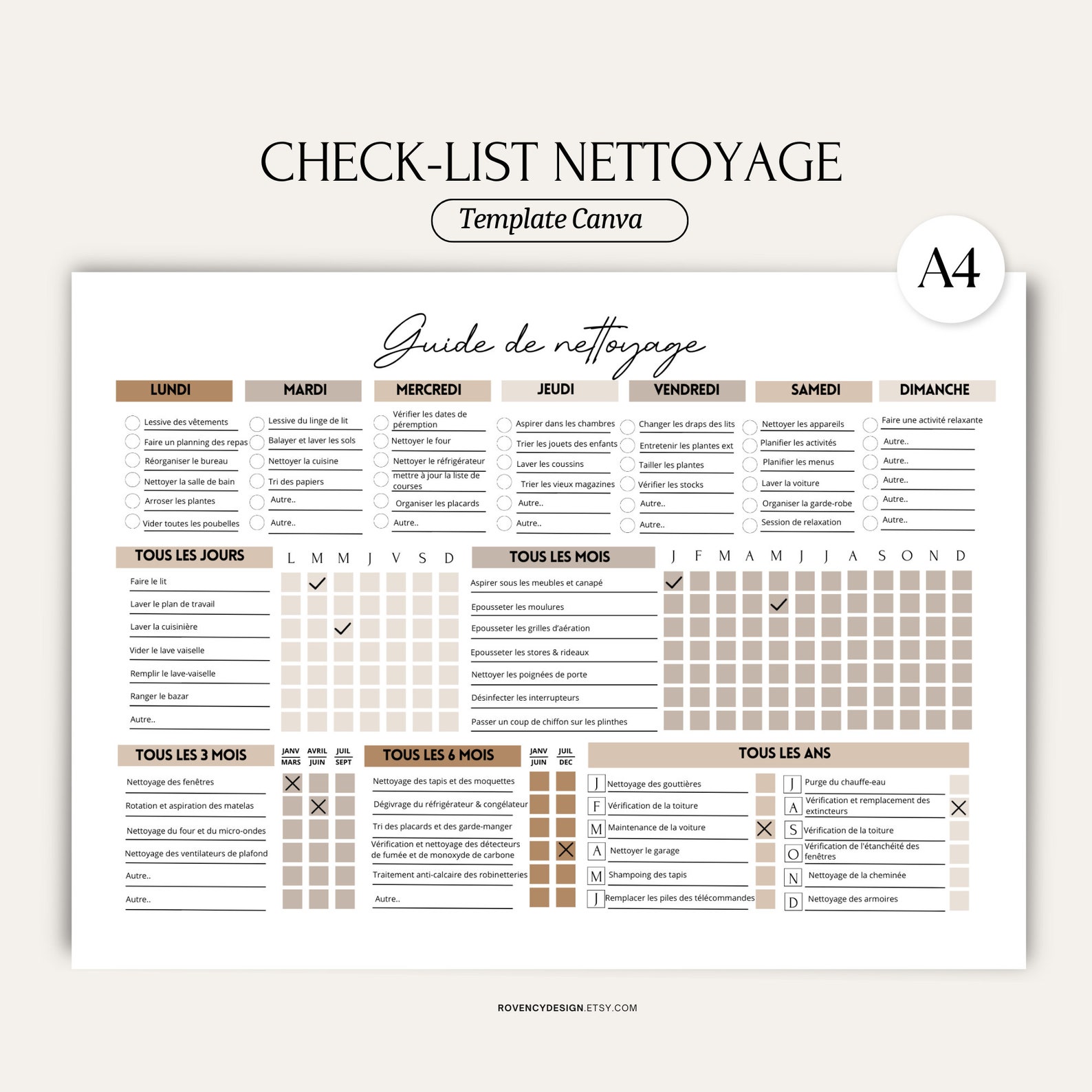 Check-list de ménage, en français, Modèle Canva, Planificateur de ...