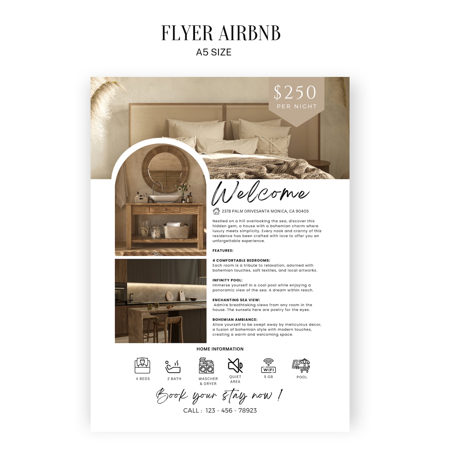 AIRBNB Flyer, Editable Airbnb Flyer, Template CANVA Airbnb, VRBO, A5 - Etsy