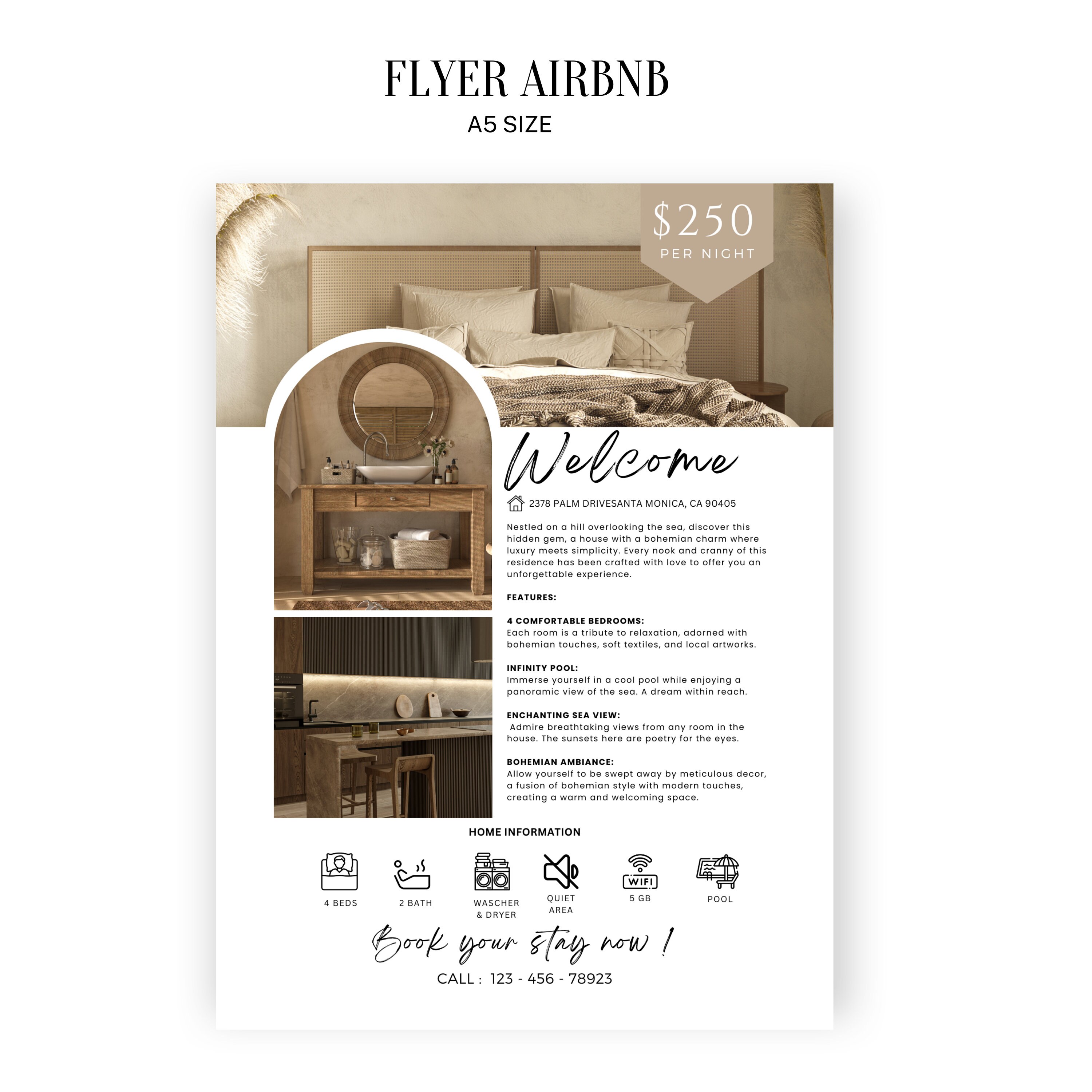 AIRBNB Flyer, Editable Airbnb Flyer, Template CANVA Airbnb, VRBO, A5 - Etsy