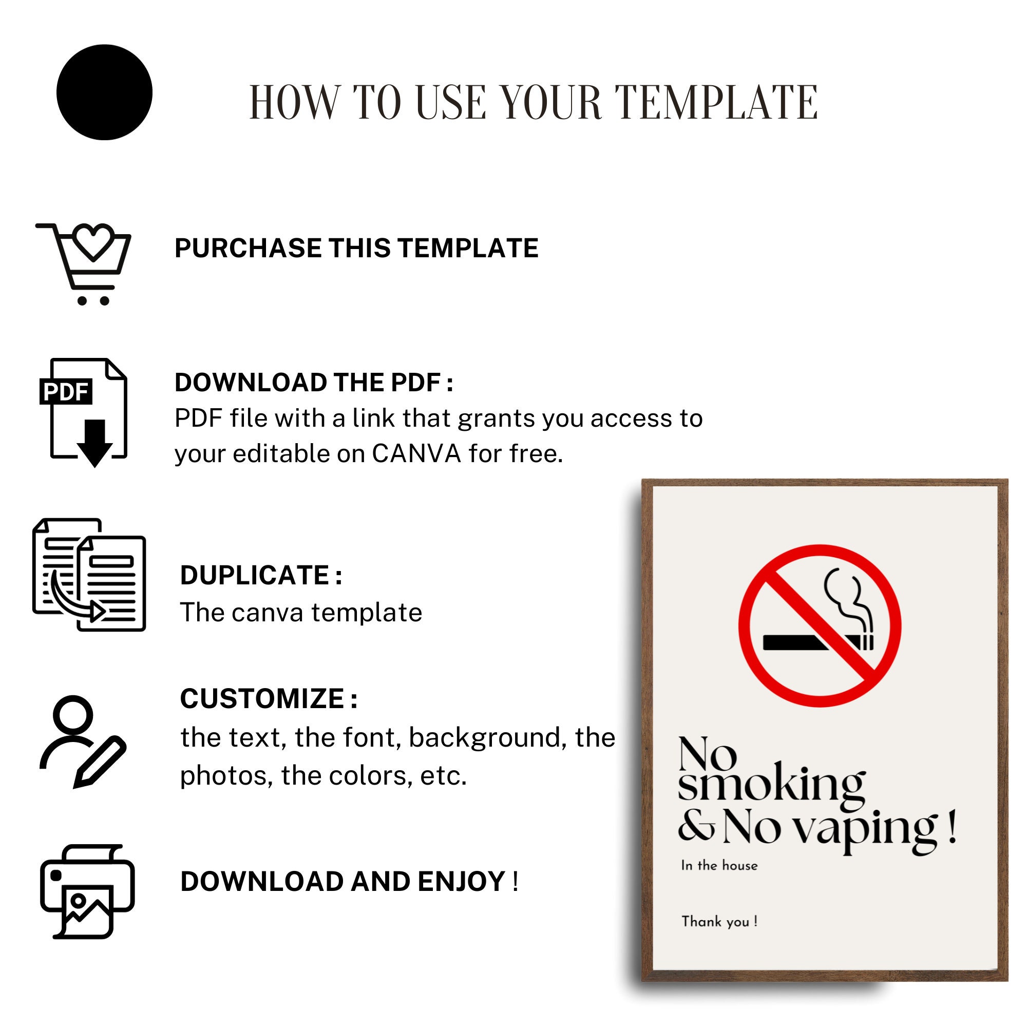 No Smoking Sign Airbnb Canva Template No Smoking Vaping Sign - Etsy