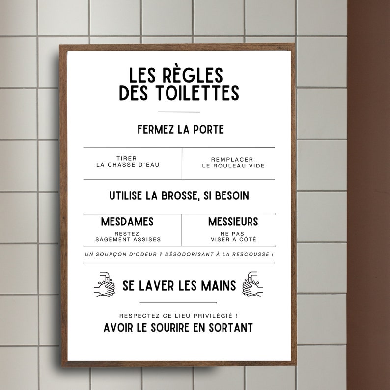 Affiche règles des toilette, Affiche minimaliste à imprimer, Décoration ...