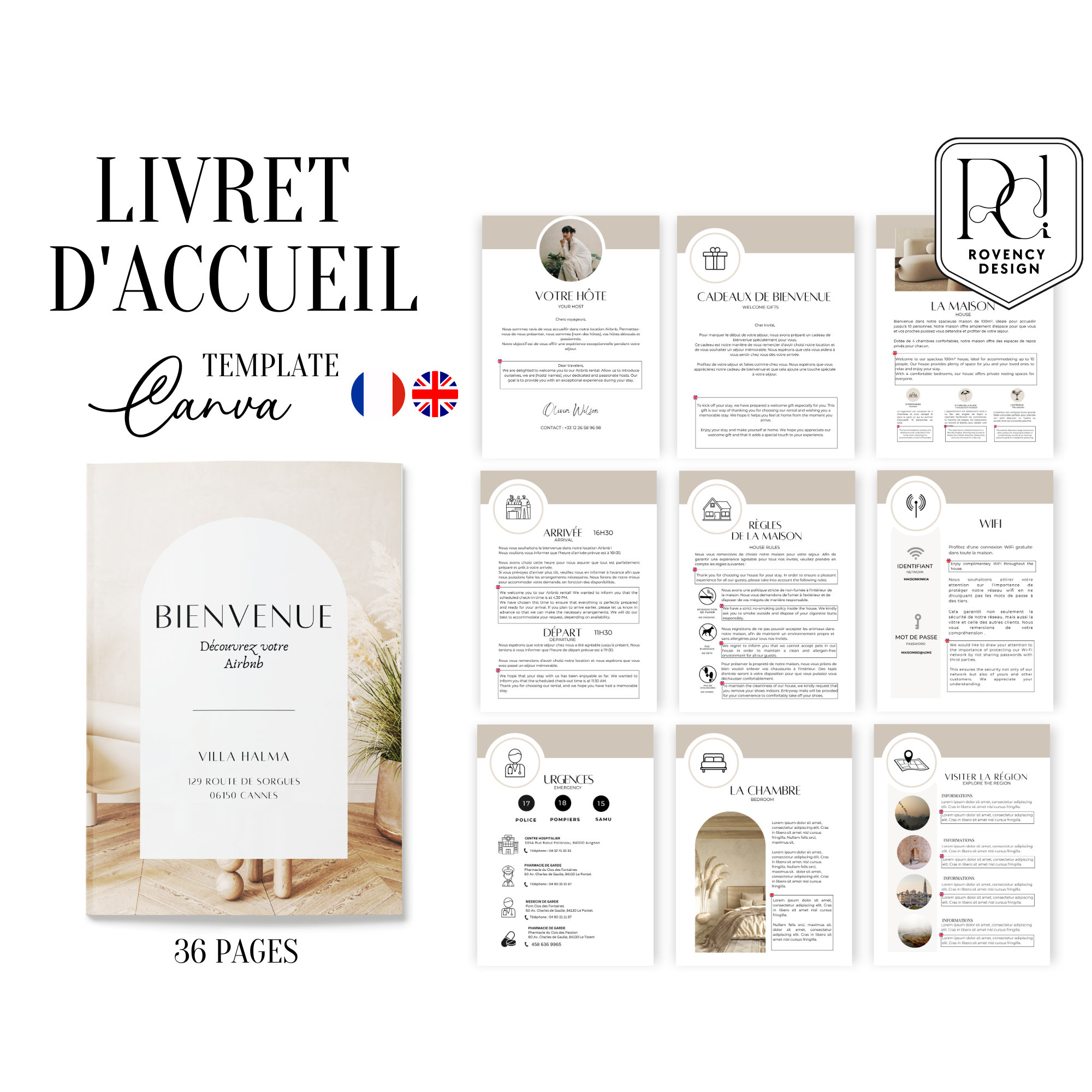 AIRBNB livret d'accueil en français et anglais 30 pages, 6 affiches ...