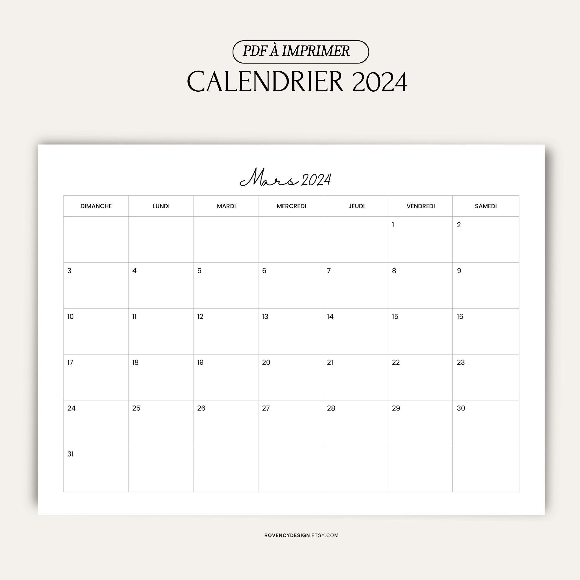 Calendrier 2024 à imprimer, calendrier mensuel en français, Format A4 ...
