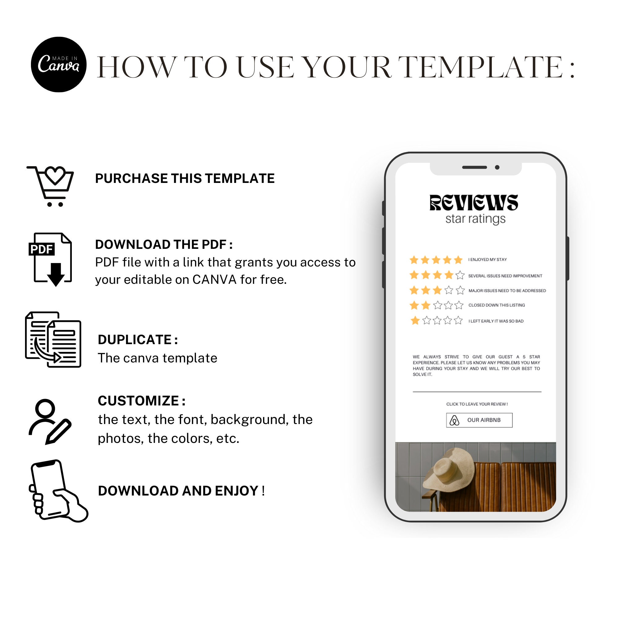 Airbnb Star Rating System Sign Mobile Size Instant - Etsy