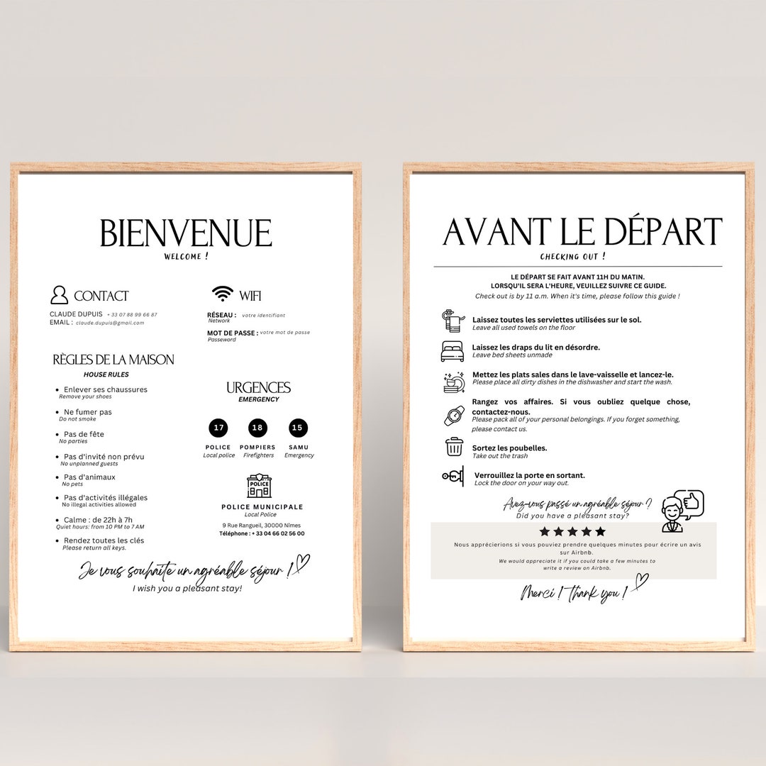 Airbnb Welcome Posters in French and English, Canva Template, Airbnb ...