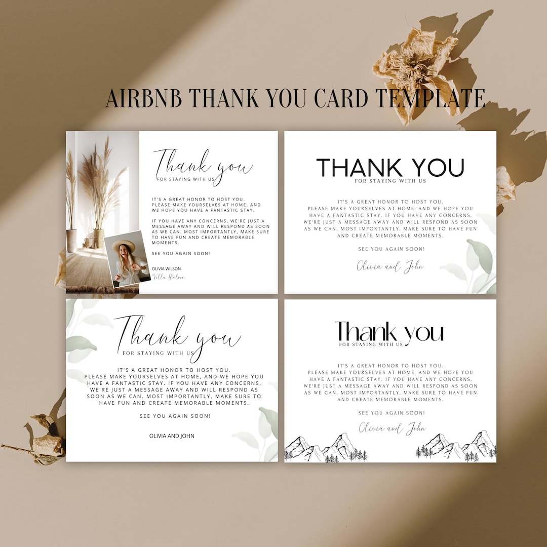 Airbnb modèle de carte de remerciement en anglais 4 cartes - Etsy France