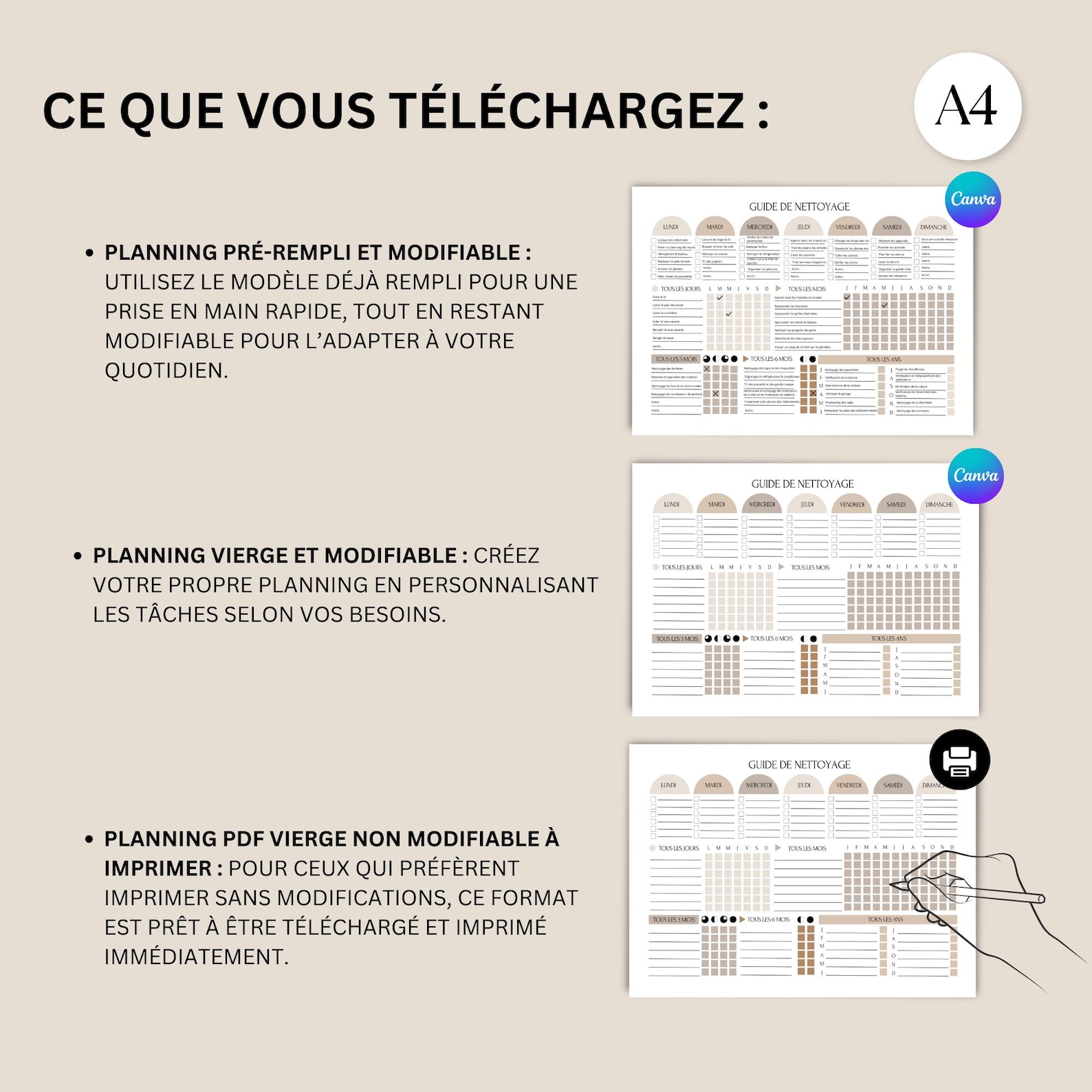 Cleaning Checklist, in French, Canva Template, Boho Style, Cleaning ...