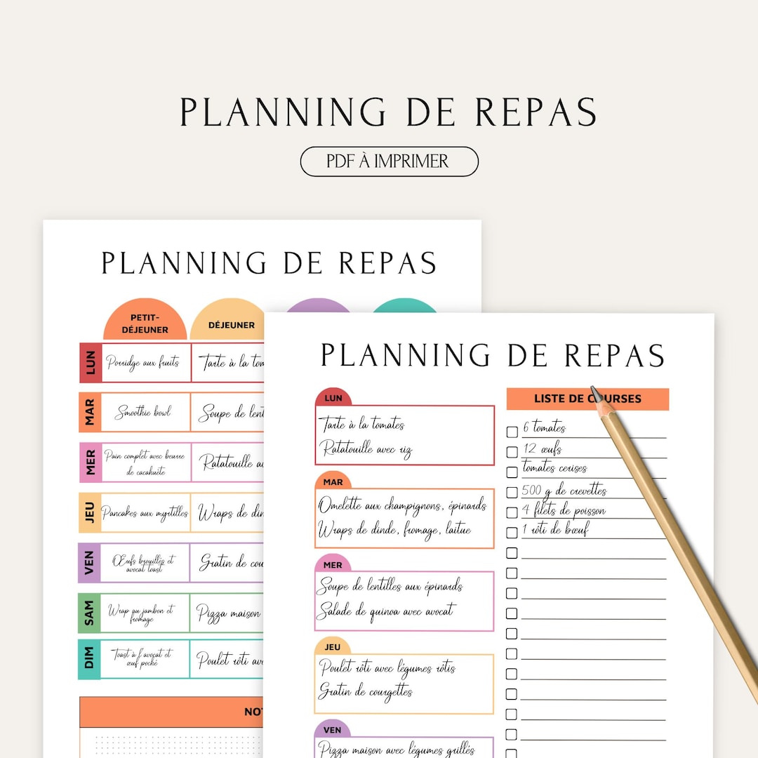 Planning des Repas Hebdomadaire à Imprimer, Planificateur Alimentaire ...